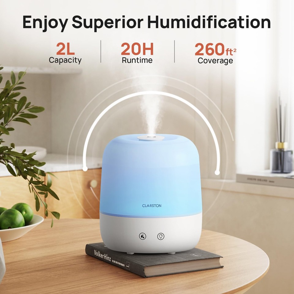 Humidifiers for Bedroom, 2L Top Fill with 360° Nozzle for Large Room, 7 ...