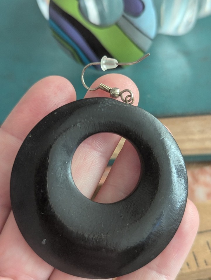 Vtg Painted Wood Disc Earrings Very Peter Max Psych Art Paisely Graphic ...