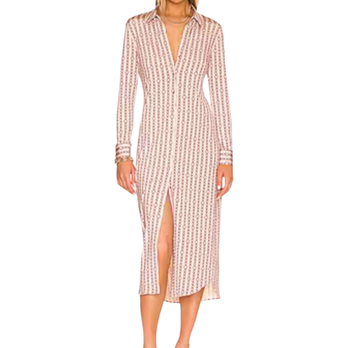 L'Agence Raelynn Shirt Midi Dress Quartz & Light Mocha Tonal Chains ...
