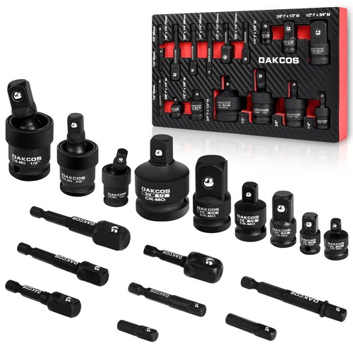 17 Pieces Impact Socket Adapter Set, Includes Reducer, Universal Joint ...