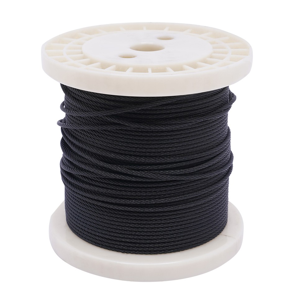 250ft 1/8" Stainless Steel Cable Black Wire Rope Cable Railing System ...