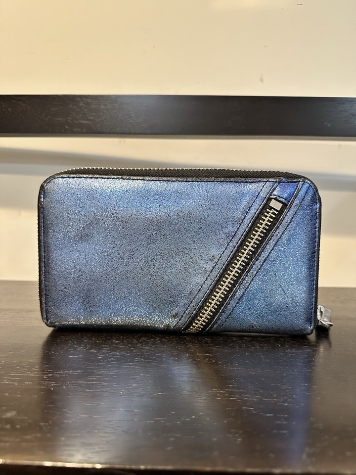 Betsey Johnson Blue Zip-Around Moto Wallet Studded Metallic Envelope ...