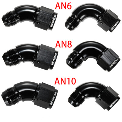 Black AN6/AN8/AN10 Male to Female 45/90Degree Swivel Union Elbow ...