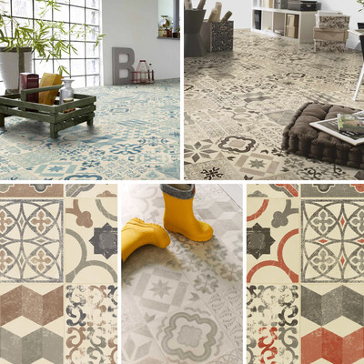 Shabby Chic Cushion Vinyl Flooring Sheet Kitchen & Bathroom Tile Effect ...