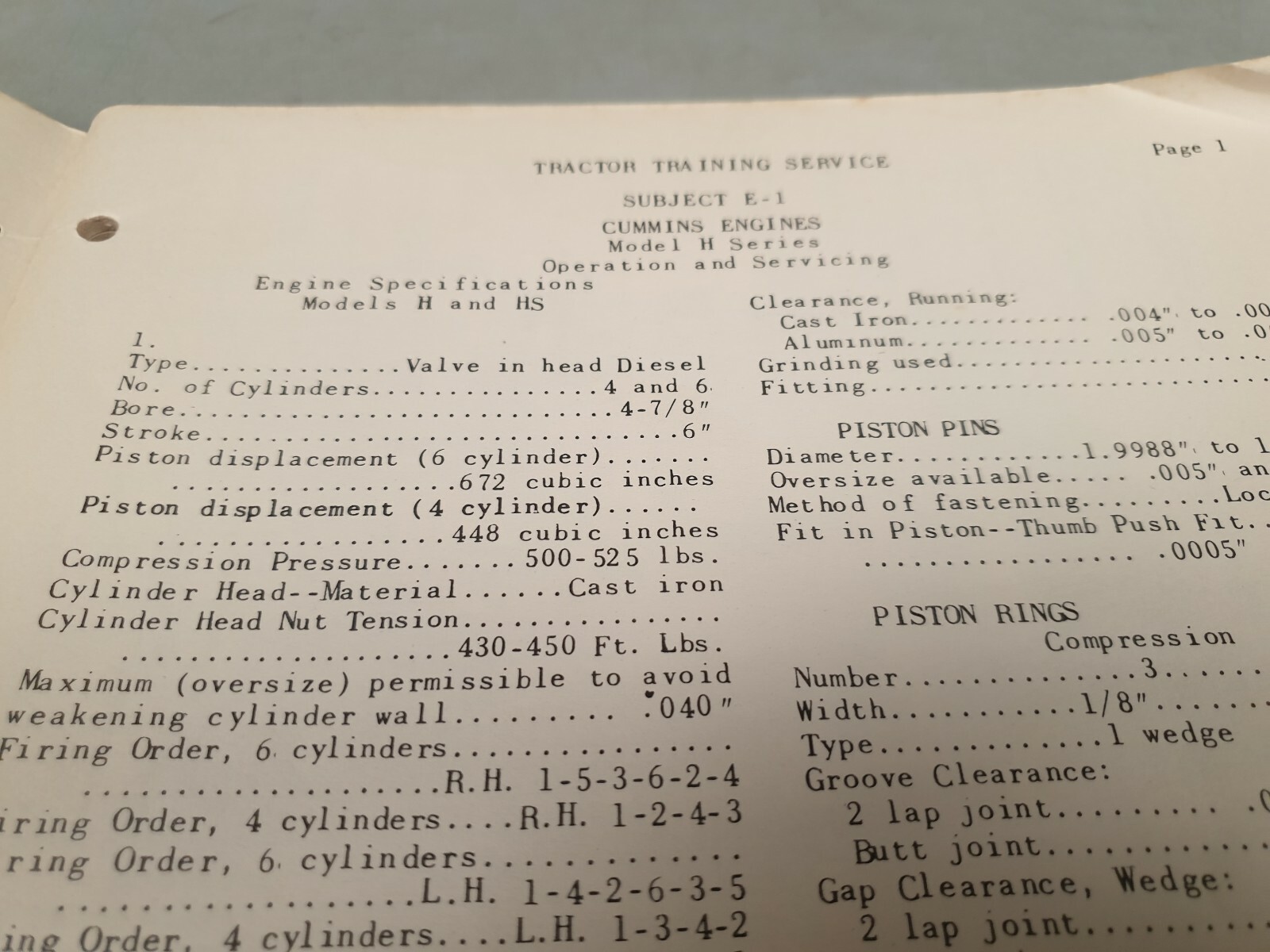 1950s ? CUMMINS Model H Engine Training Manual | eBay