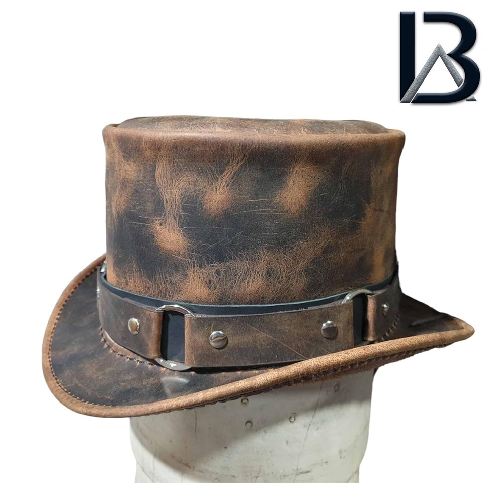 Steampunk Deadman Biker Top Hat SR2 Band Leather Hat El dorado Leather ...