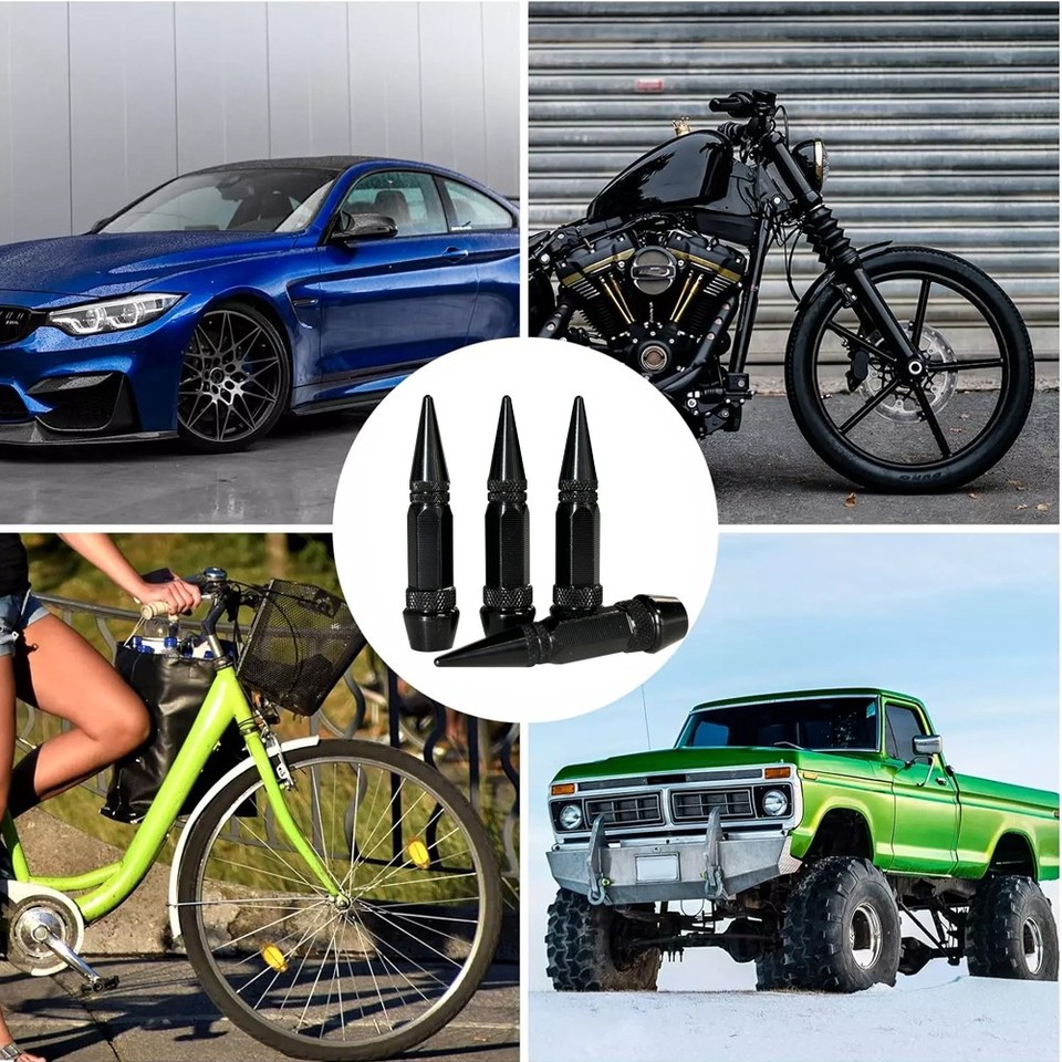 4x Spike Bullet Valve Stem Caps Covers Tire Wheel Screw-on Metal Aluminum Black | eBay