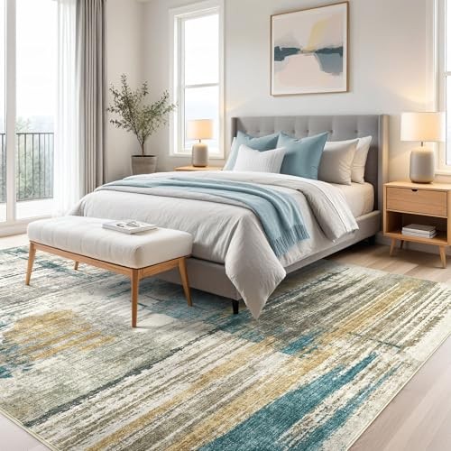 Area Rug for Living Room - 10X14 Modern Washable Soft Large 10x14 Blue ...