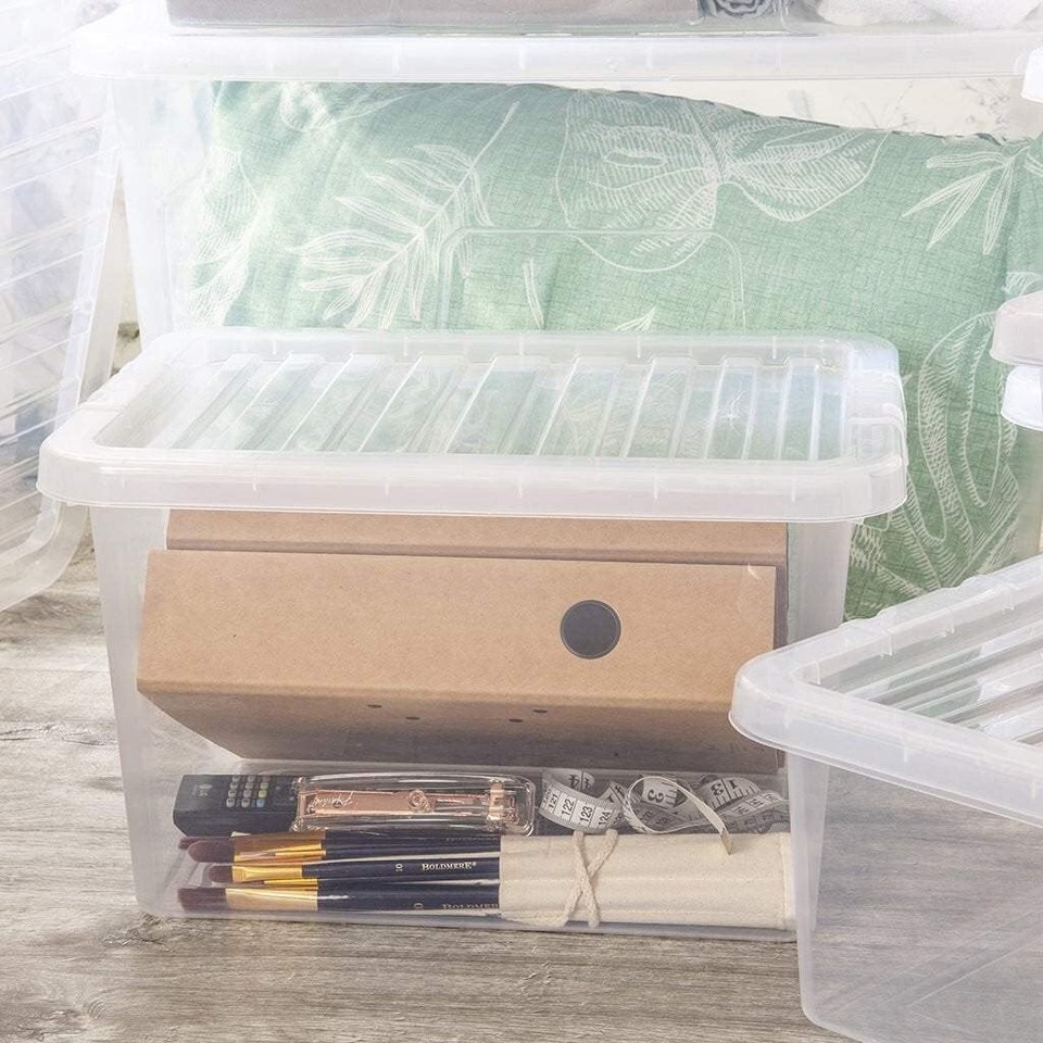 CLEAR PLASTIC STORAGE BOX BOXES WITH LID STACKABLE STACKING SPACE 2 ...