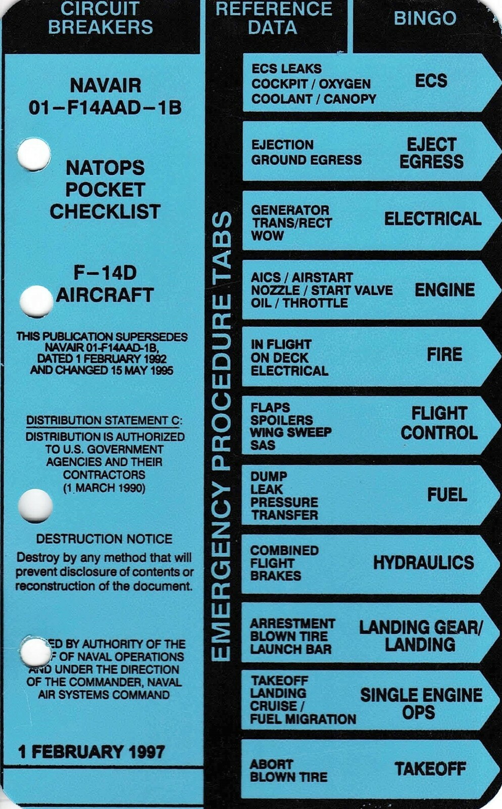 F-14D Super Tomcat 1997 NATOPS Pocket Checklist Flight Manual - CD ...