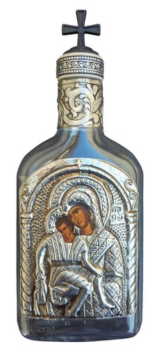 Holy Water Bottle 200ml 6.76oz Glass with Metal Icon Axion Esti It is ...