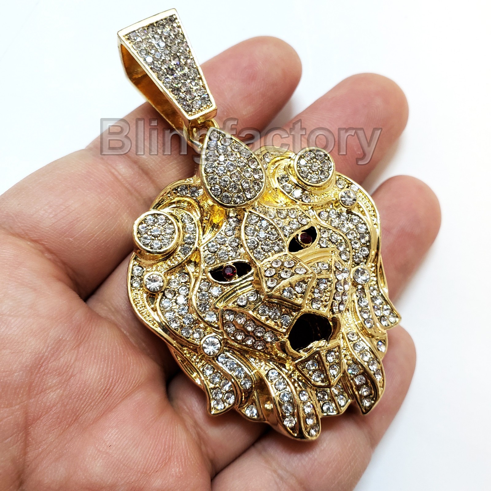 Hip Hop Iced Gold Tone Lion Head & 18" Iced Rollie Link Choker Chain ...
