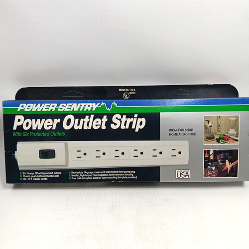 Vtg 6-Outlet Power Strip Circuit Breaker 3’ 14Ga Power Cord 15A Power Sentry | eBay
