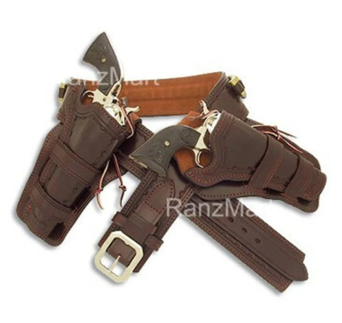 Handmade Leather Dual Revolver Holster: Western Cowboy Action Belt | eBay