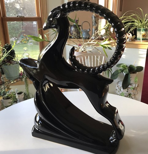 1992 Royal Haeger Large Ceramic Sculpture Statue Glossy Black Gazelle ...