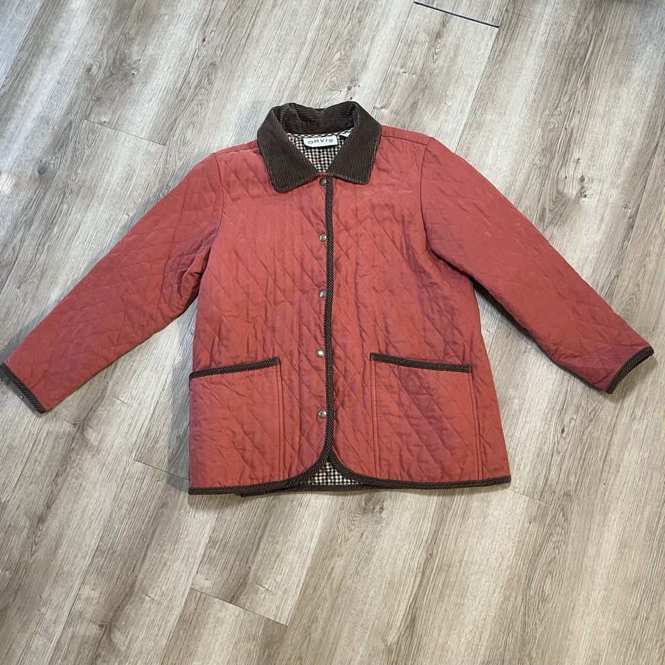 Orvis Quilted Brick Red Barn Chore Jacket Women's M Corduroy Collar ...