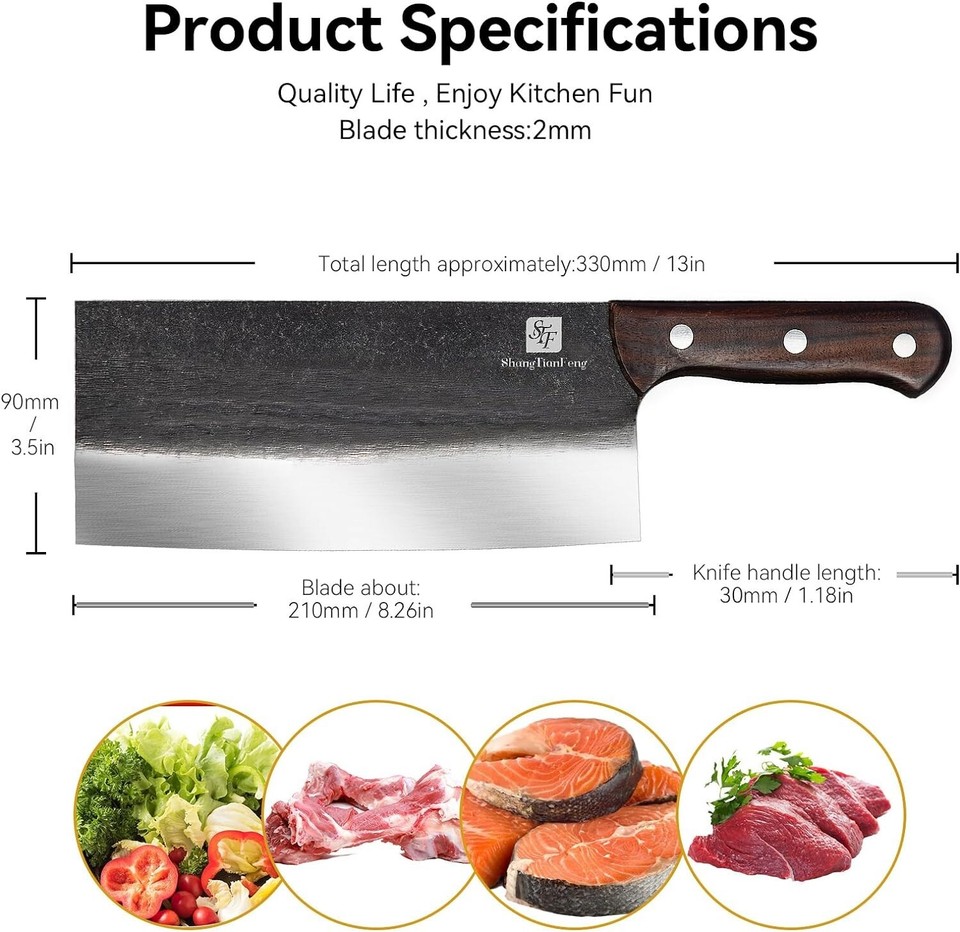 Chinese Traditional Cleaver 8" Chef Meat Cleaver Knife with Wooden ...
