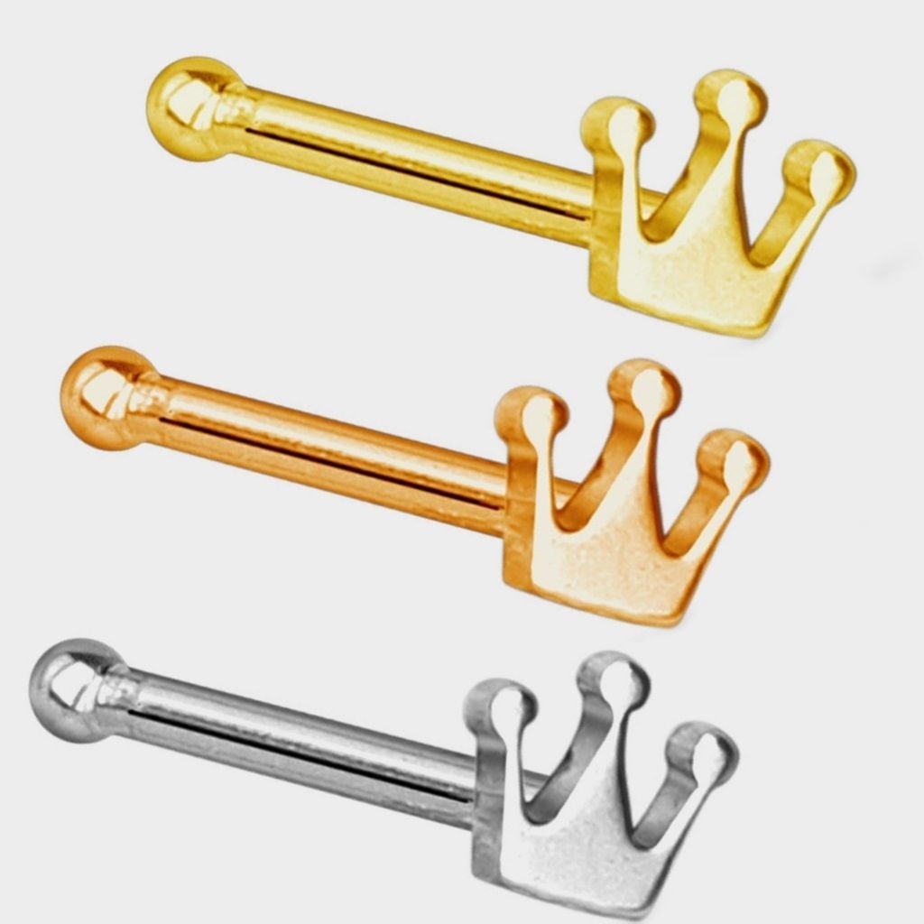 VINTAGE STYLE CROWN TOP NOSE RING STUD BODY PIERCING JEWELRY (3 Colors ...