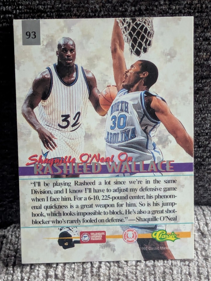 1995 Classic Visions Shaq on Rasheed Wallace Rookie #93 North Carolina ...