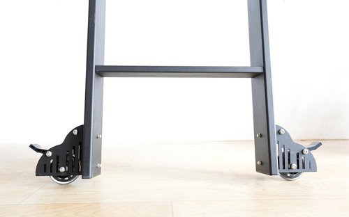 Hook On Rolling Library Ladder Track Kit with Metal Ladder with Grab ...