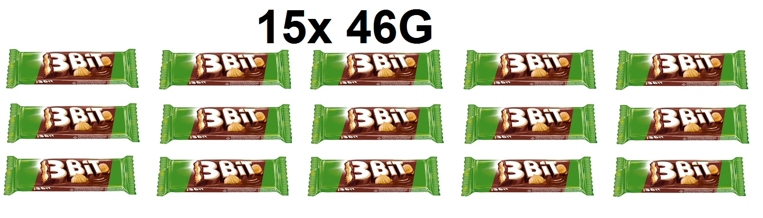 15x 3BIT HAZELNUT BAR - 15x46G = 690G - MILK CHOCOLATE COVERED BISCUIT ...