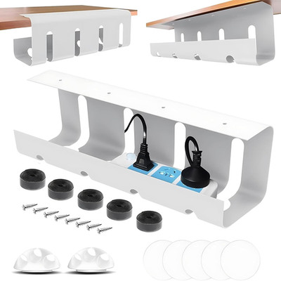 2 Pack under Desk Cable Management Tray, Self-Adhesive & Screw-In ...