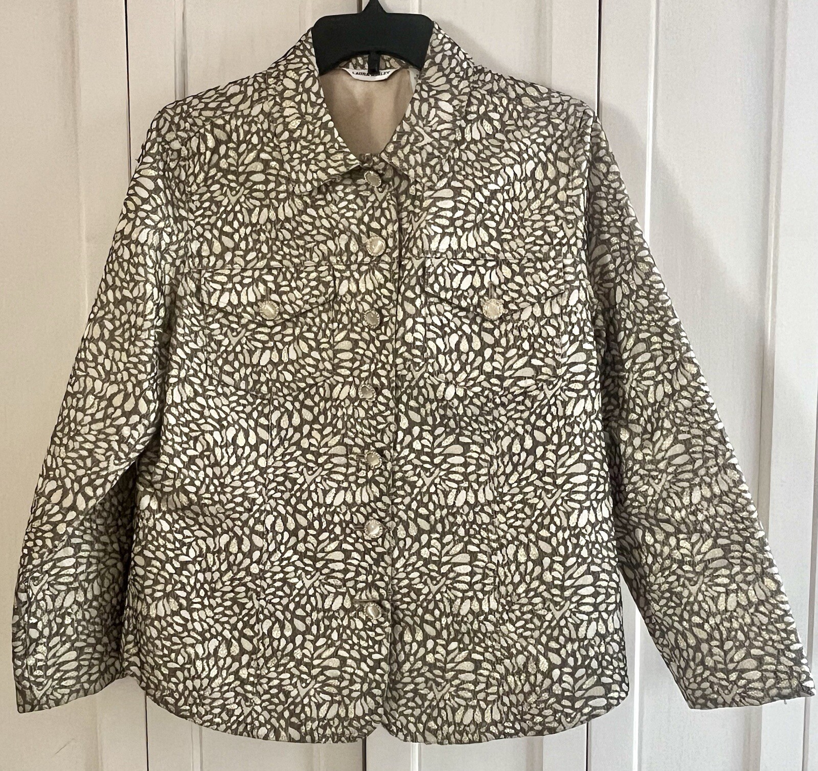 Laura Ashley M Jacket Black Ivory Metallic Gold Pearl… - Gem