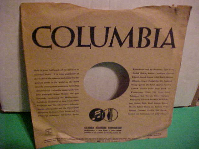 ORIGINAL VINTAGE 10 INch 78 RPM COLUMBIA RECORDS PAPER SLEEVE ONLY NO ...
