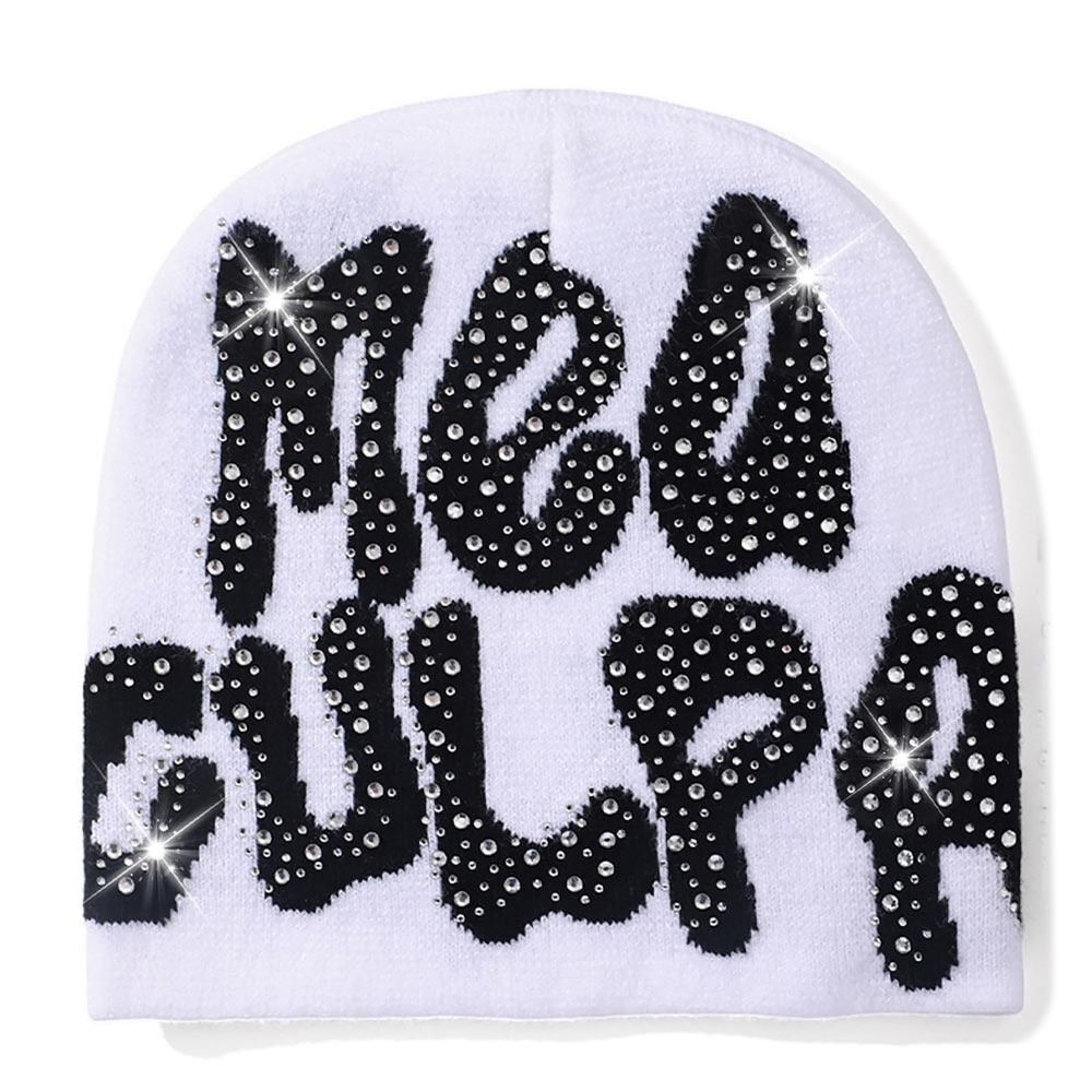 Warm MEA Culpa Beanies Hat with Rhinestone Knitted Slouchy Cap for ...
