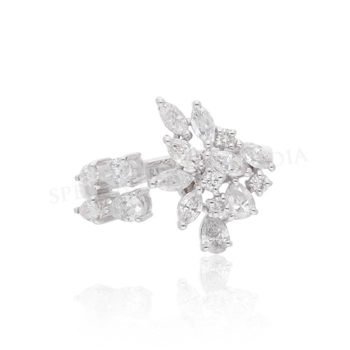 1.27 Ct Natural SI/H Brilliant Cut Diamond Wedding Open Cuff Ring 18k ...