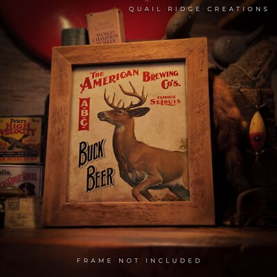 Vintage Buck Beer Advertising Art Print Whitetail Deer Hunting Cabin ...