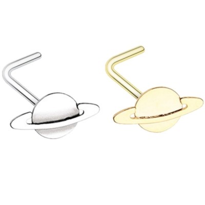 PLANET SATURN 20G NOSE RING STUD (L-SHAPE) 316L STEEL BODY PIERCING ...