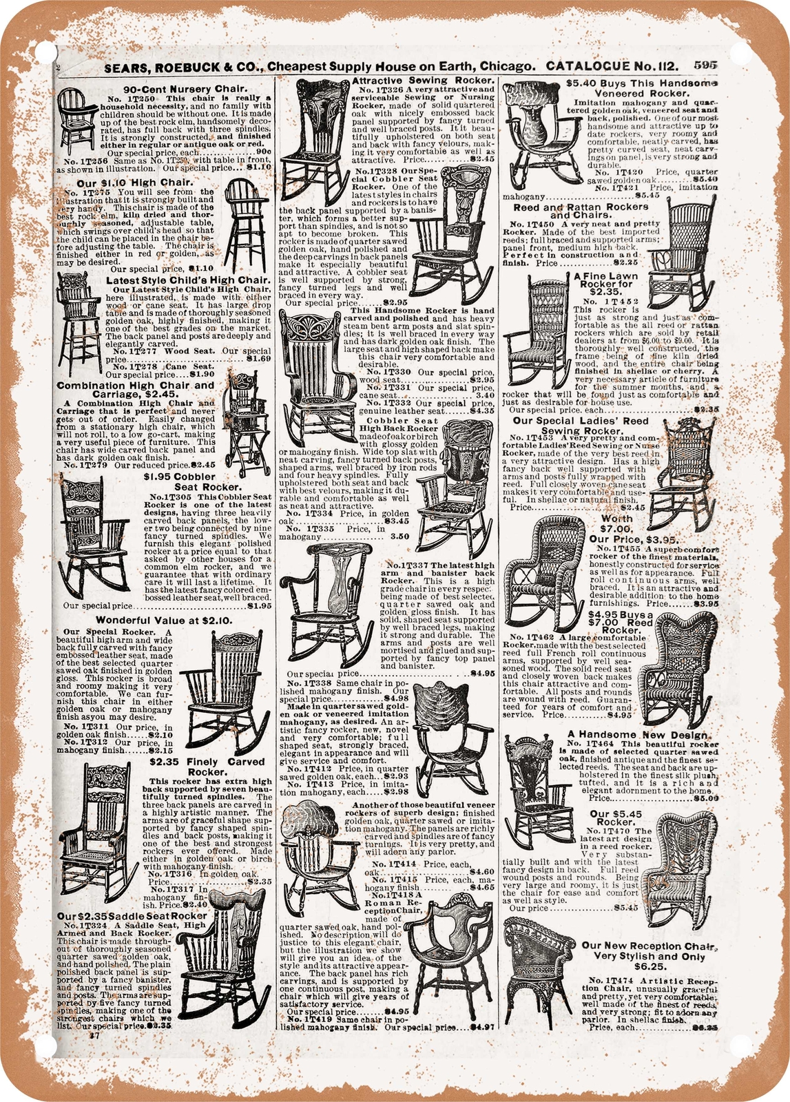 METAL SIGN - 1902 Sears Catalog Rocking Chairs Page 587 - Vintage Rusty ...