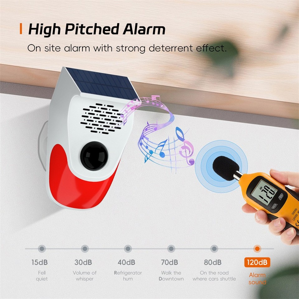 Solar Strobe Light Wireless 120db Alarm System For Home Infrared Motion ...