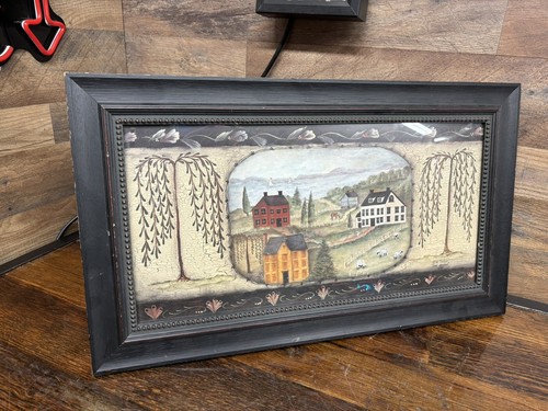 Primitive Art By Pat Fischer Signed Painted Wood Plaque Bar Harbor Farm ...
