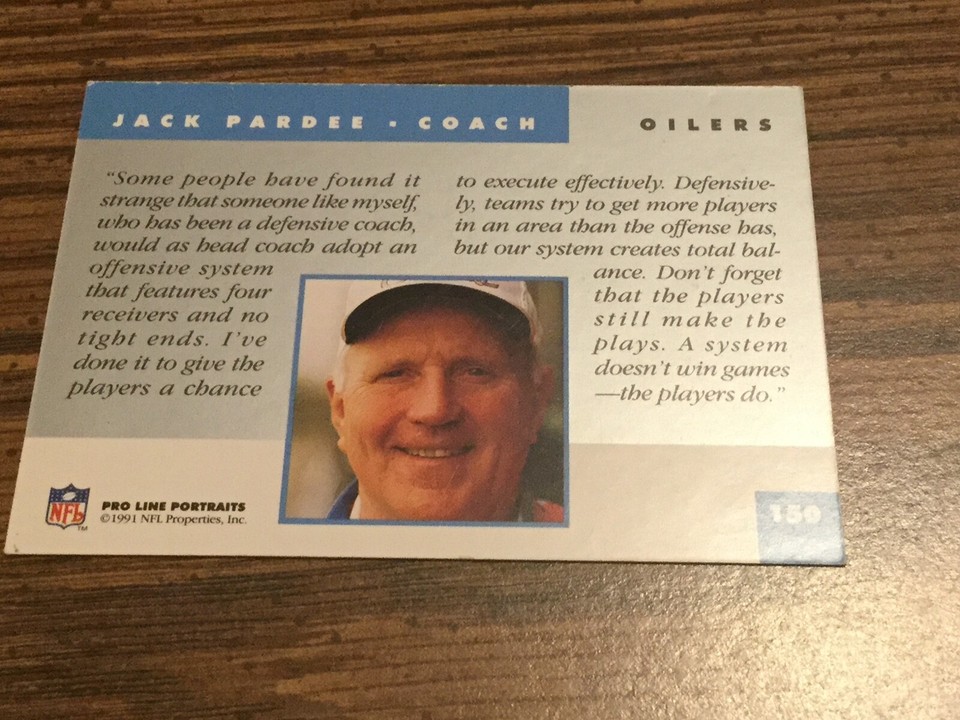 1991 Pro Line Jack Pardee Autographed Football Card Houston Oilers (d ...