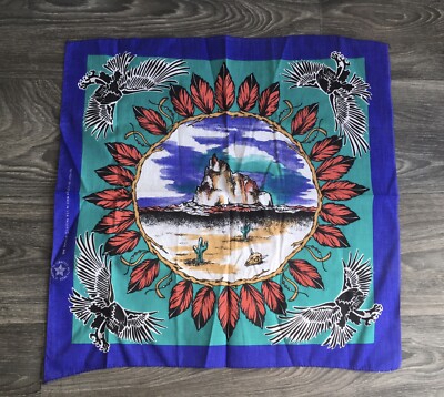 Native American Bandana Handkerchief Vtg Rock Feather Cactus Southwest ...