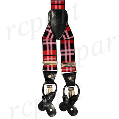 New in box Men's Suspender Elastic clips buttons plaid & Checkers Red ...