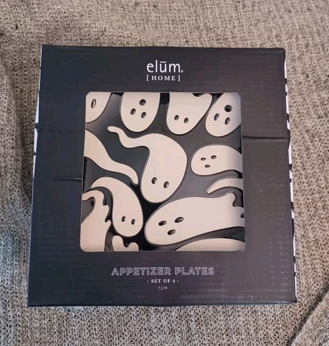 ELUM HOME Spooky Halloween Ghost Appetizer Plates 7.5” Set of 4 Black ...