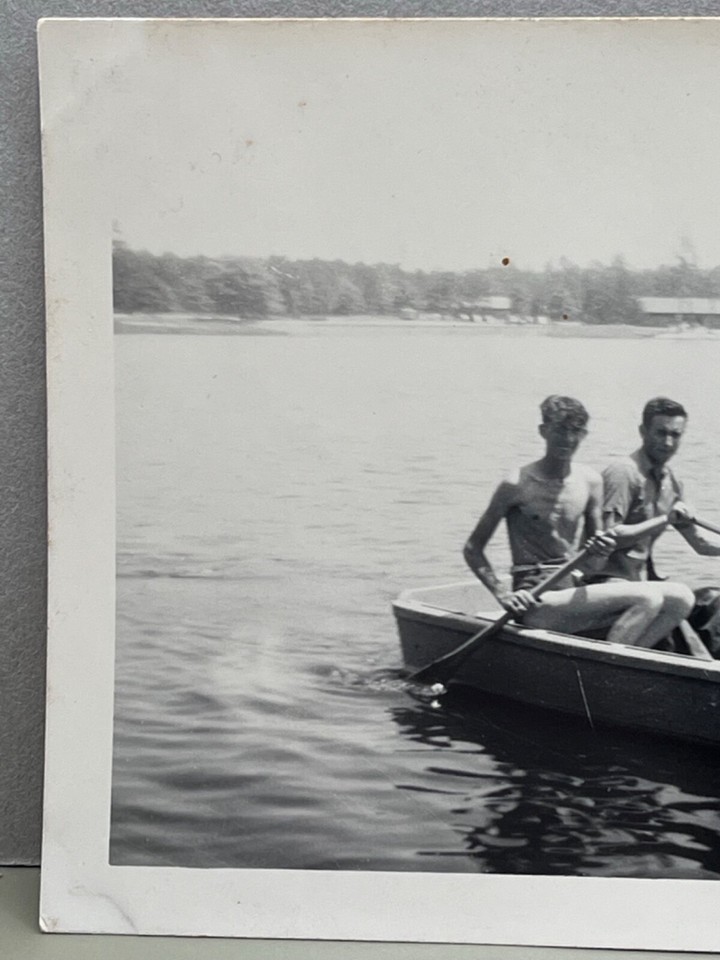 Two Men Rowing Canoe Together Gay Interest Vintage Snapshot Photo 1950s ...