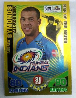 INDIA 1st Ed DLF IPL TOPPS 2011 CRICKET ATTAX CARD ANDREW SYMONDS, MAN ...