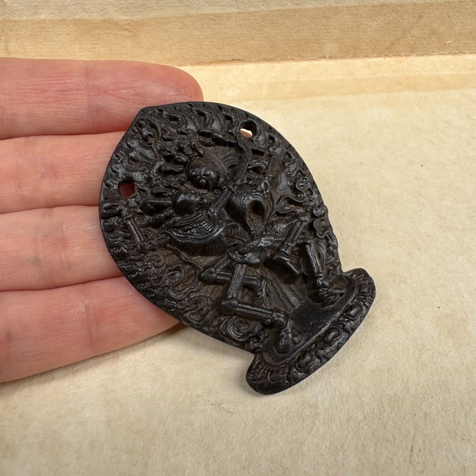 Old Chinese Tibetan Buddhism black lacquer Tiantie Corpse Tolin Pendant ...