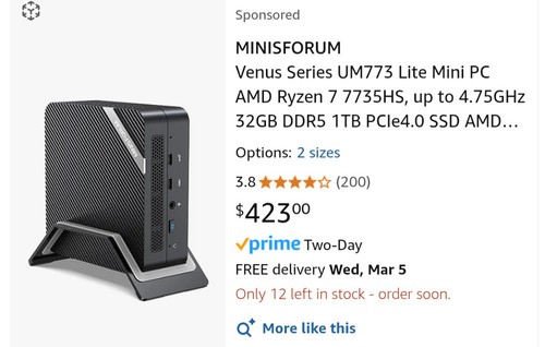 Minisforum UM773 Lite PC AMD Ryzen 7 32 GB RAM I TB SSD New | eBay