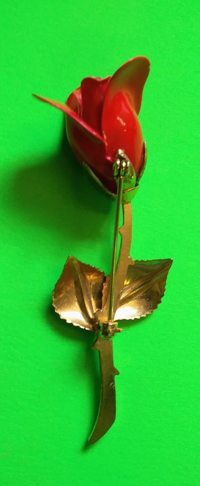 🌹VINTAGE 3" Red Rose Painted Enamel Brooch Pin🌹 - Gem