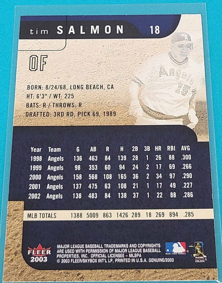 2003 Fleer Genuine #18 Tim Salmon Anaheim Angels Baseball Card V5 | eBay