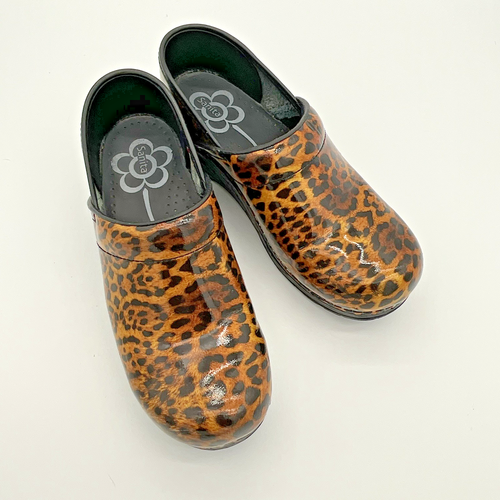 Sanita Clogs Shoes Size 38 US 7.5 Leopard Cheetah Print Comfort Slip ...
