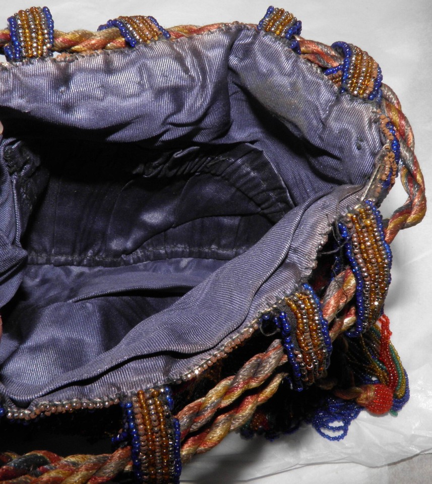 Stunning ANTIQUE Victorian Micro BEADED PURSE Bag Drawstring Unusual ...
