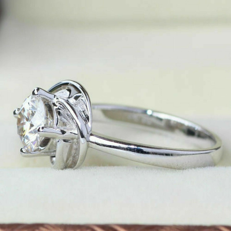 935 Argentium Silver Engagement Wedding Ring 1.00 ct Round Off White ...