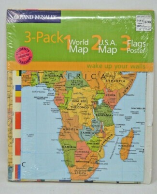 Rand McNally Wall Map Political 3 Pack World Map, USA Map & Flag Poster ...