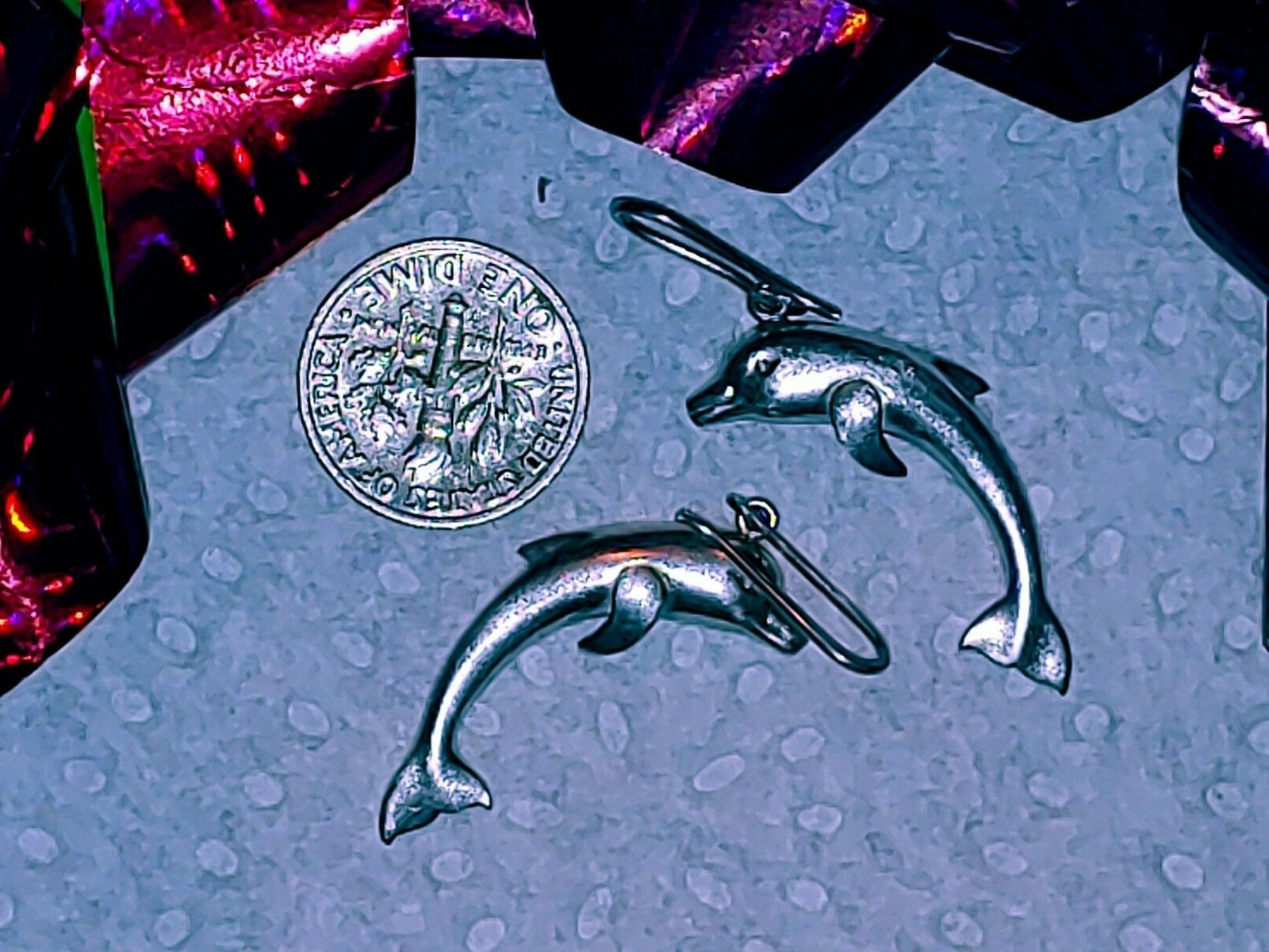 Sterling Silver Dolphin Porpoise Fish hook Dangle Ear… - Gem